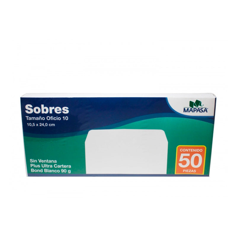 Sobre Blanco Oficio Solapa Engomada 10.5 x 24 cm 60 kg Mapasa ...