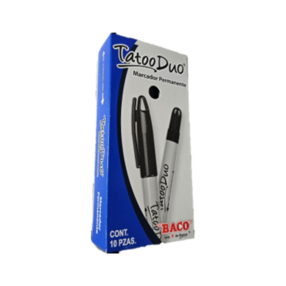 Marcador Permanente Tatoo Duo Negro 10 piezas BACO– Papelería del Ahorro