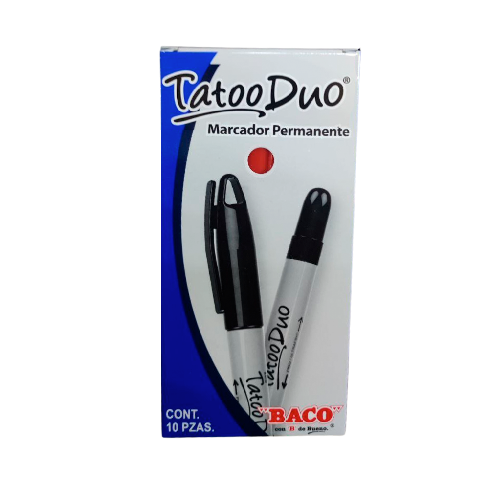 Marcador Permanente Tatoo Duo Rojo 10 piezas BACO– Papelería del Ahorro