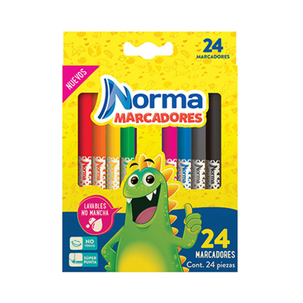 Marcador Lavable Surtido 24 piezas Norma– Papelería del Ahorro