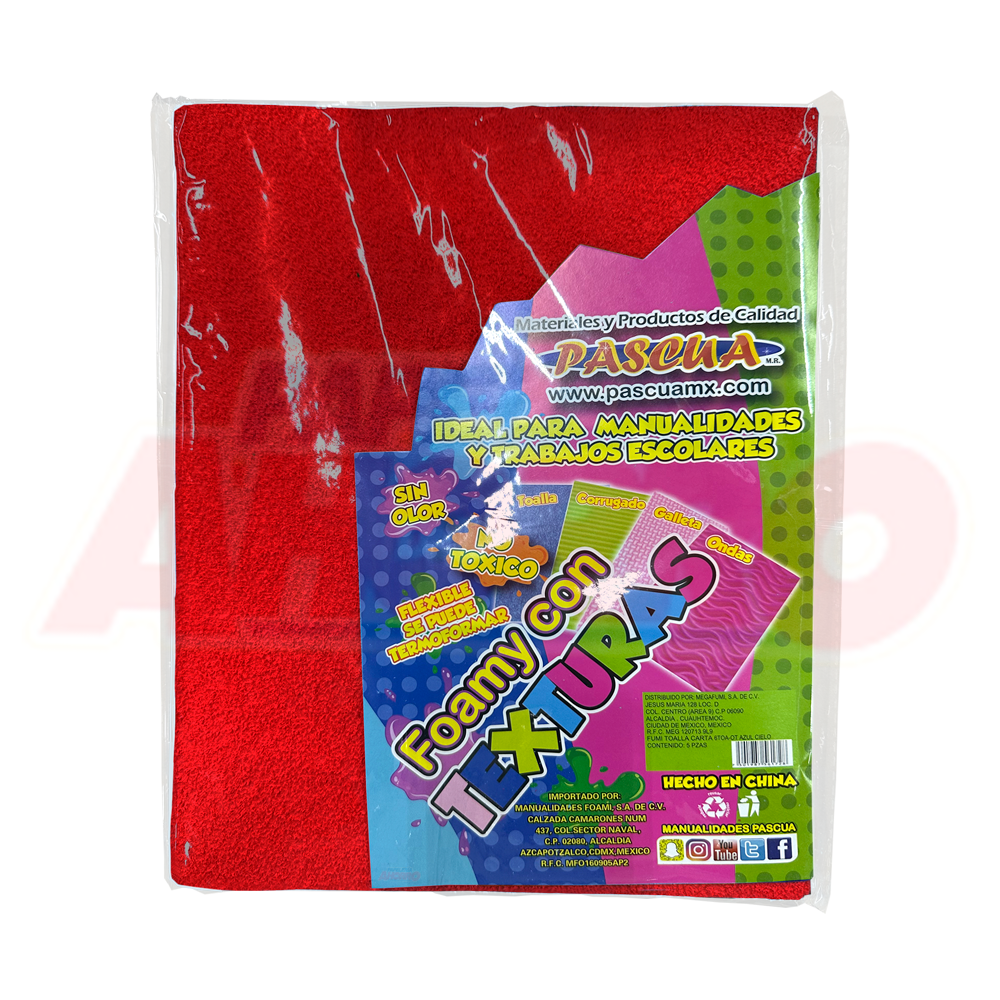 Foamy Rojo Textura Toalla Carta 5 piezas Pascua – Papelería del Ahorro