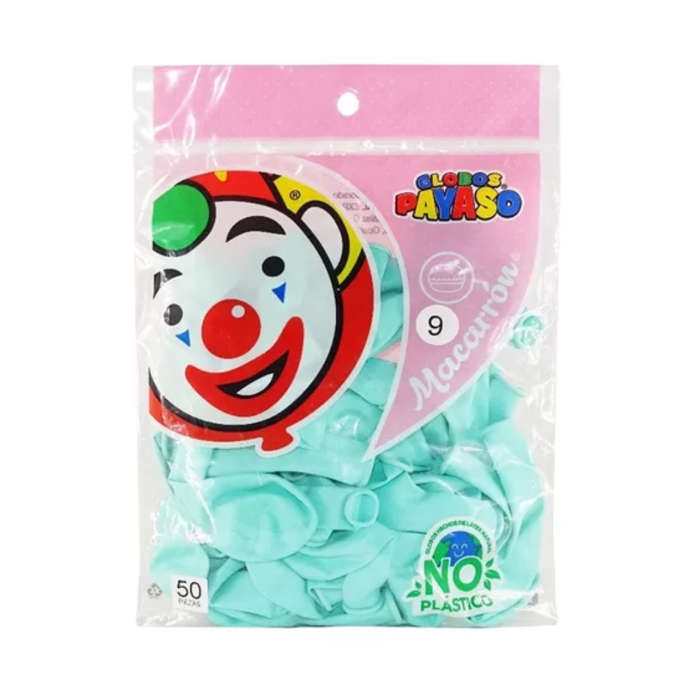 Globo Macarrón Menta N°9 50 piezas Payaso – Papelería del Ahorro