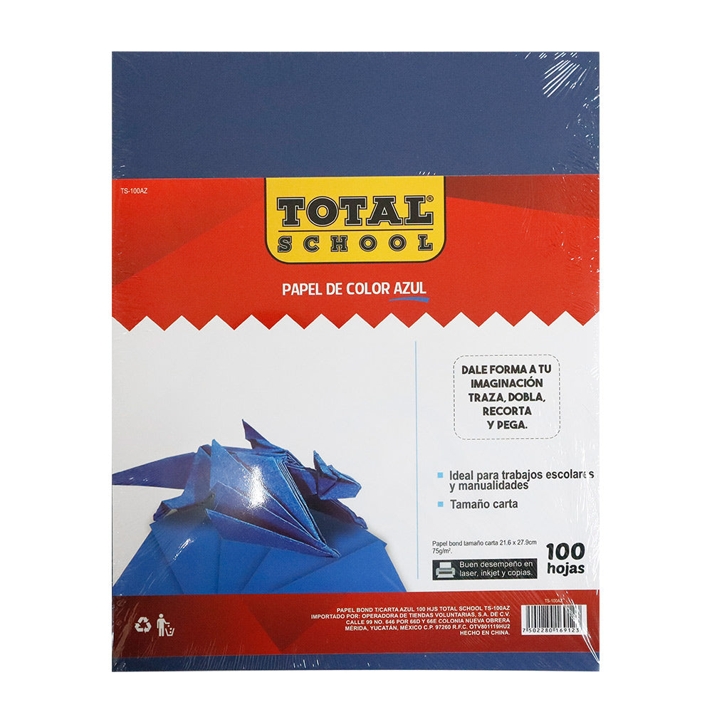 Papel Bond Carta Azul 100 hjs Total School | Papelería del Ahorro