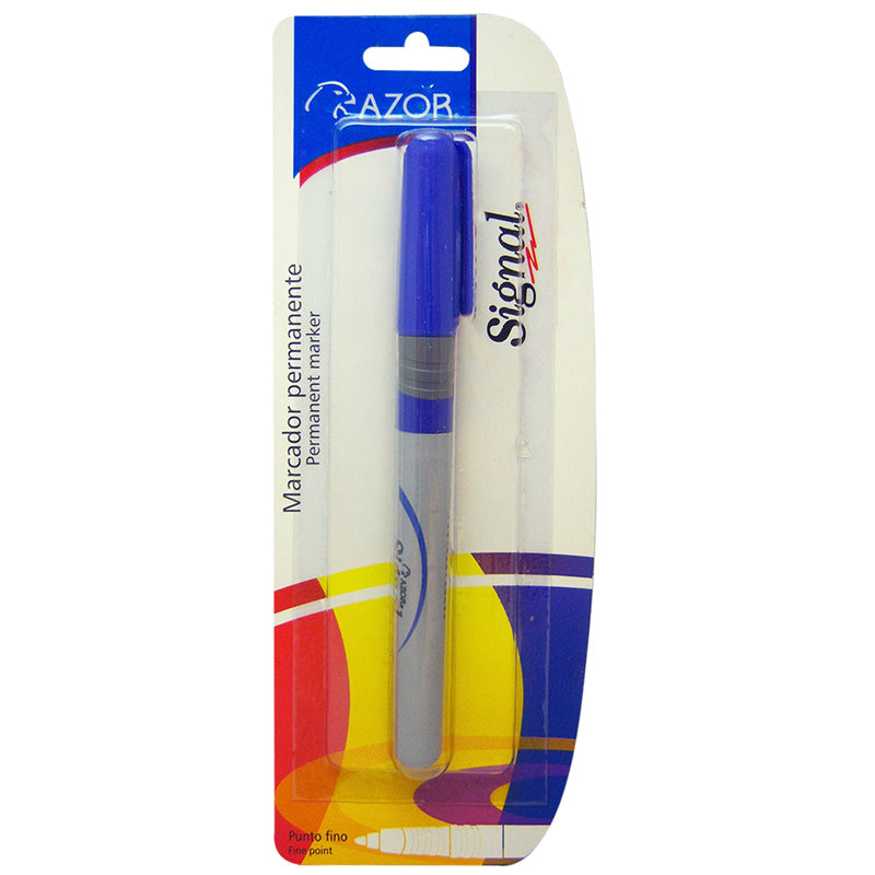 Marcador Permanente Punto Fino Azul Blíster Signal Azor | Papelería del ...