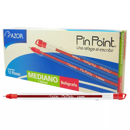 Bolígrafo Punto Medio Rojo C/12 piezas Pin Point Azor | Papelería del ...